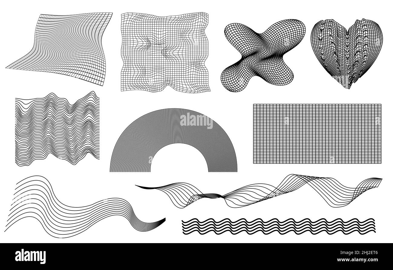 Abstract geometric mesh shapes 3d wireframe set. Collection elements ...