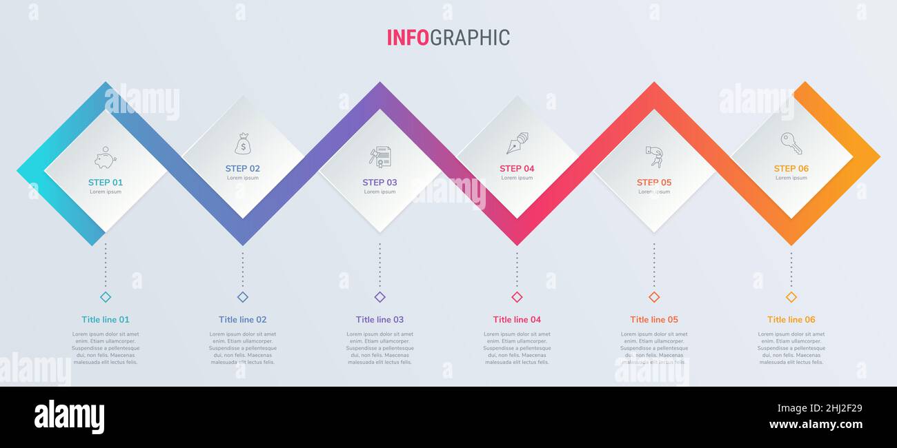 Timeline infographic design vector. 6 options, square workflow layout ...
