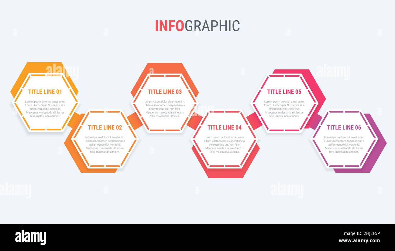 Red diagram, infographic template. Timeline with 6 steps. Honeycomb ...