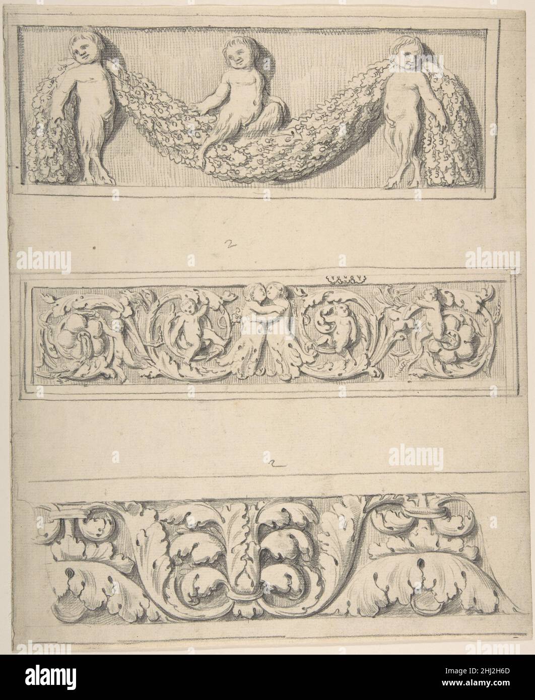 Three Frieze Designs with Young Satyrs, Leaves, Vines, and Putti 1776 ...