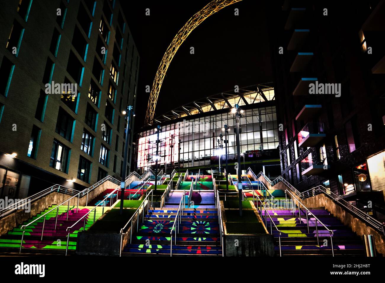 The Colourful steps to Wembley Stadium in Wembley, London Stock Photo ...