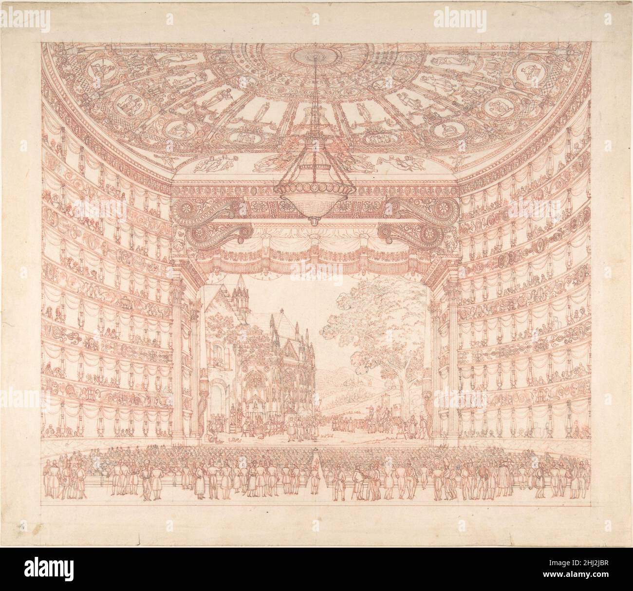 Stage Set with Peasants Meeting in Village Setting 19th century ...