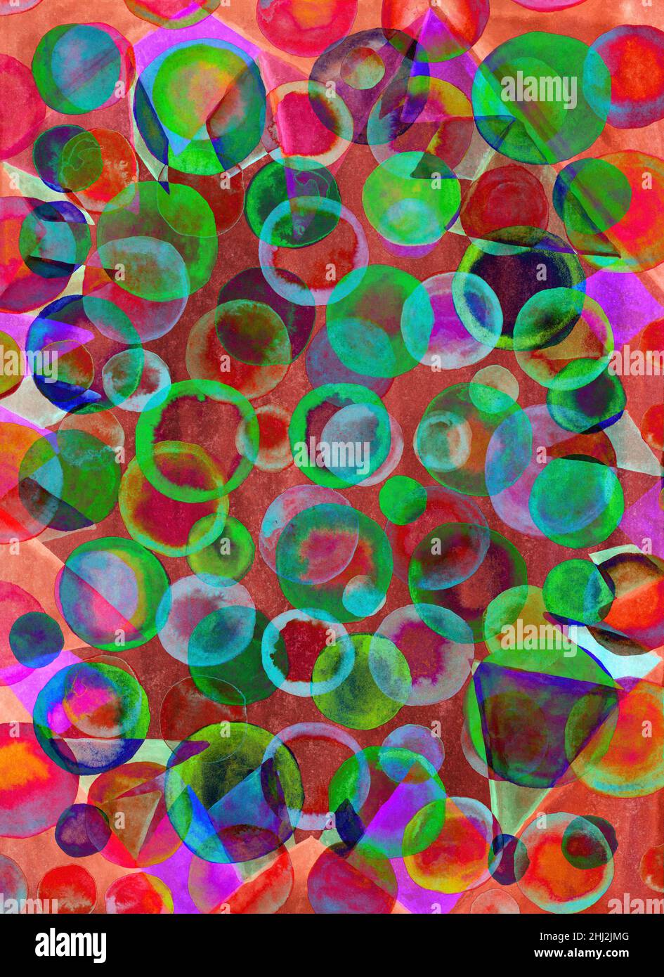 Hand painted bright colorful texture of multicolored bubbles ...