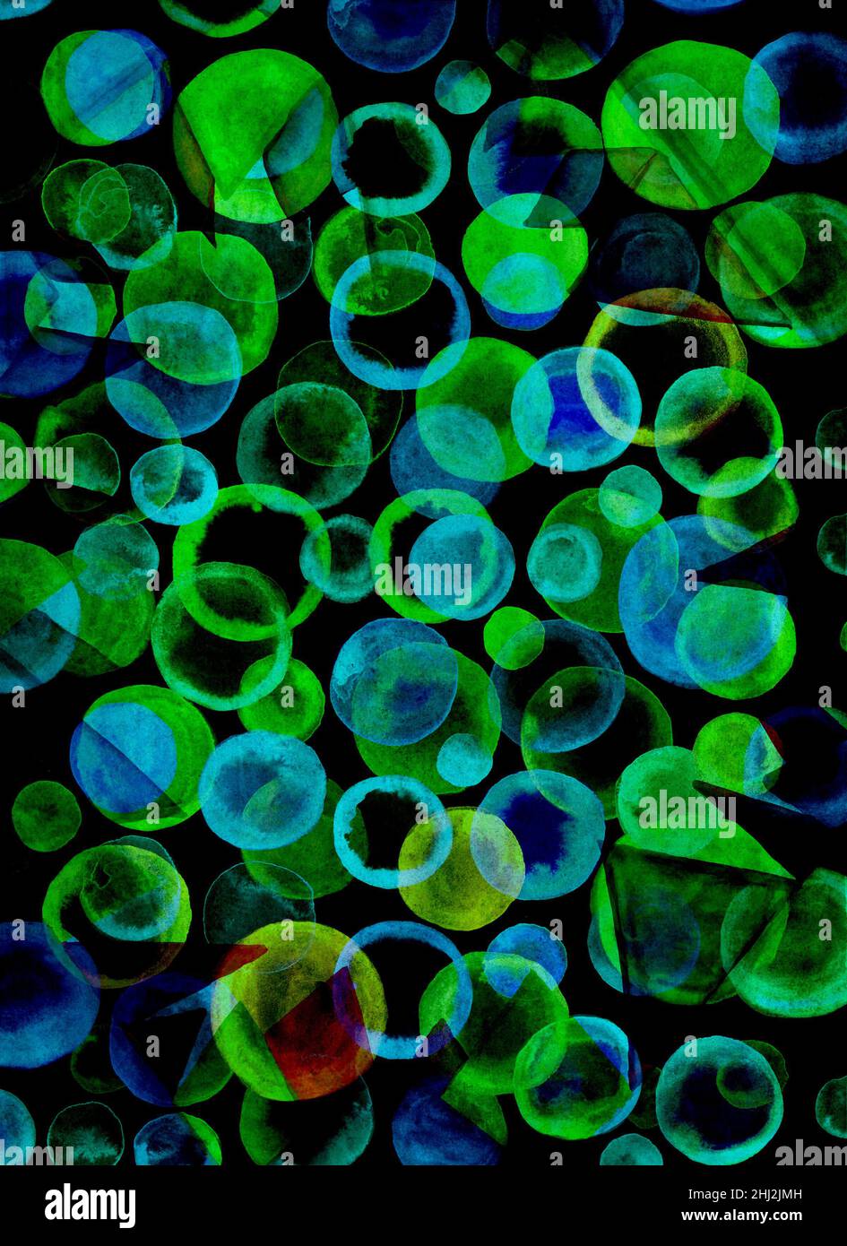 Hand painted bright colorful texture of multicolored bubbles ...