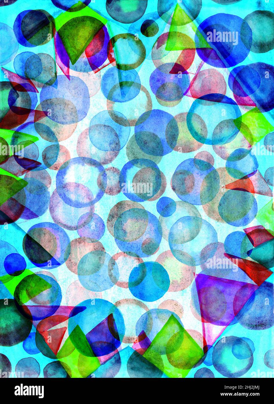 Hand painted bright colorful texture of multicolored bubbles ...