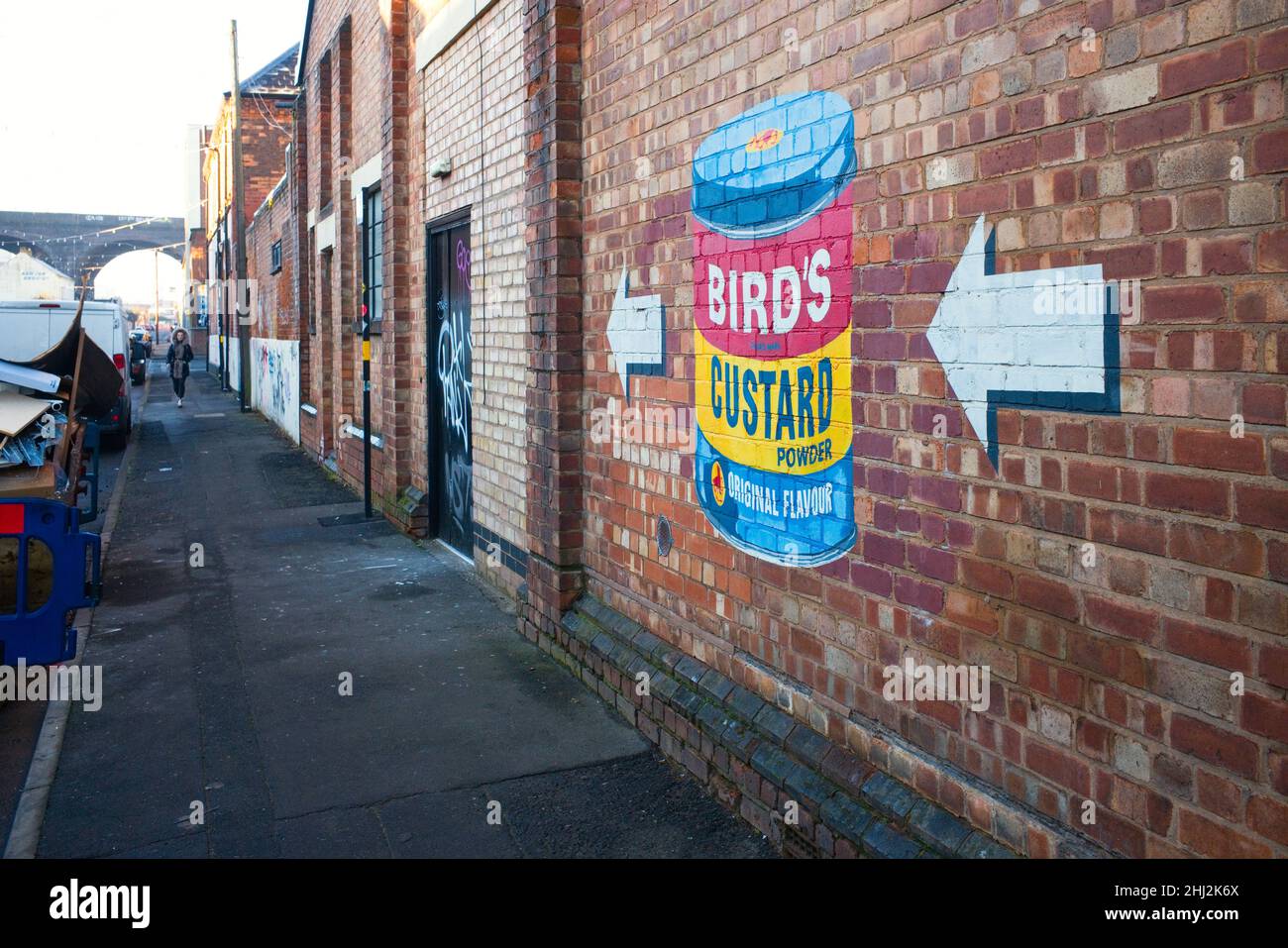 Bird's Custard powder tin painted on a brick wall in Digbeth area of ...