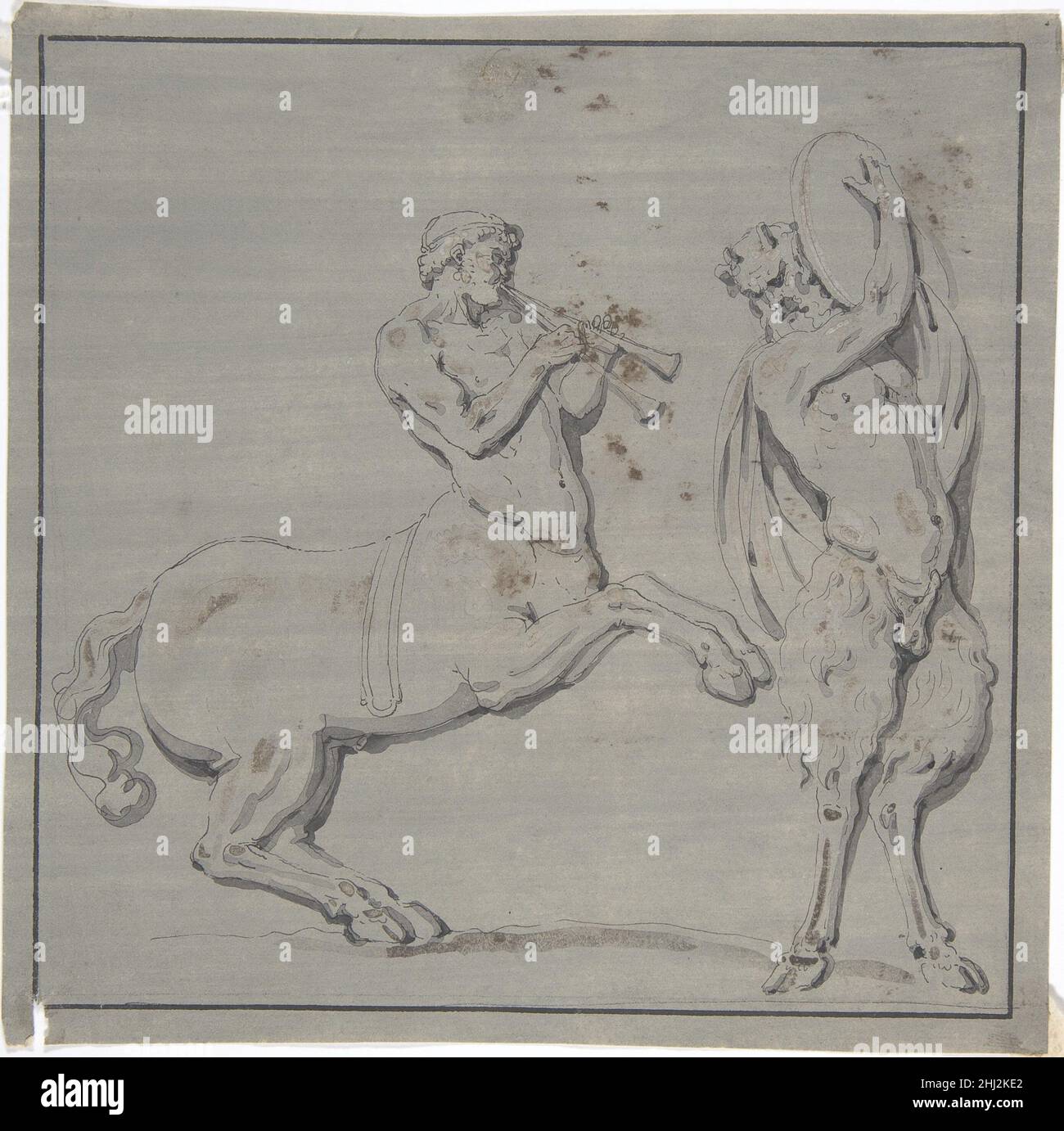 Bacchic Scene of Centaur Playing Horns and Satyr with Drum 18th century ...