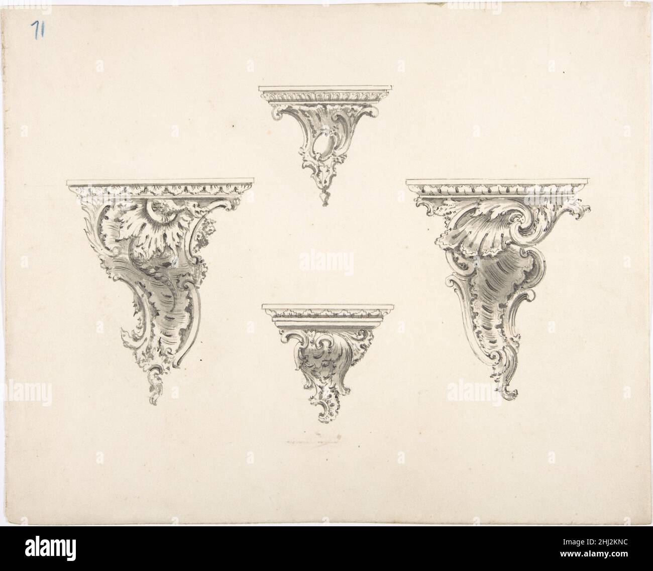 Design for Four Brackets with Foliate and Rocaille Ornament early 19th ...