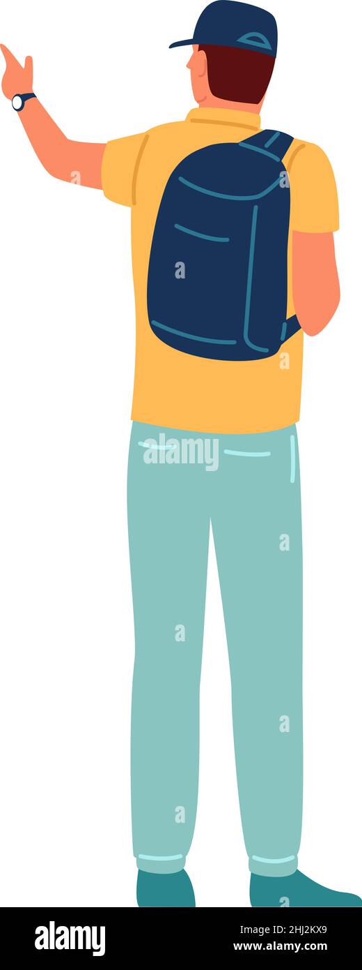 Back view of man with backpack pointing Stock Vector Images - Alamy