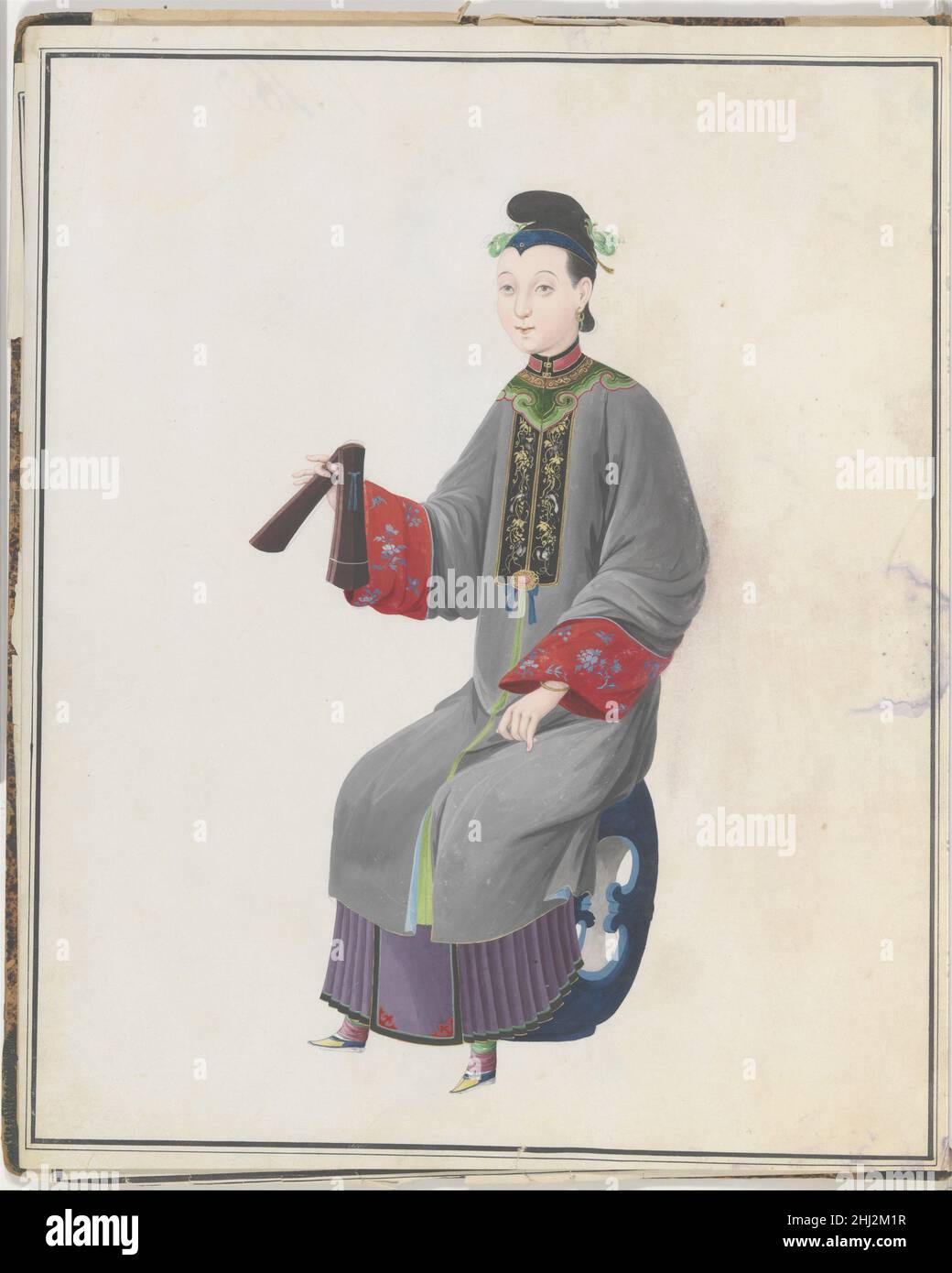 Watercolor of musician playing paiban late 18th century Chinese ...