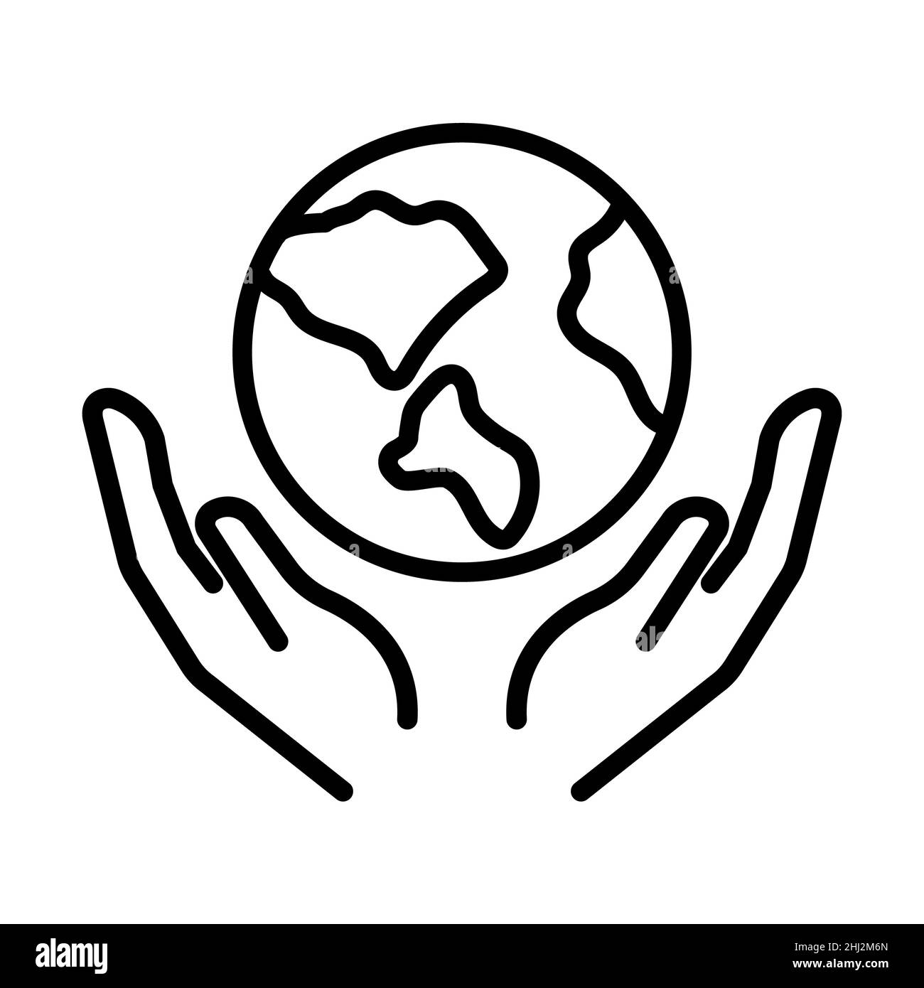 Save ecology icon. Flat earth protect pictogram for web. Line stroke ...