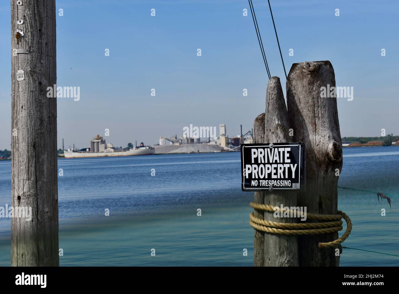 Private property sign on Lake Superior in Duluth Minnesota in spring of ...