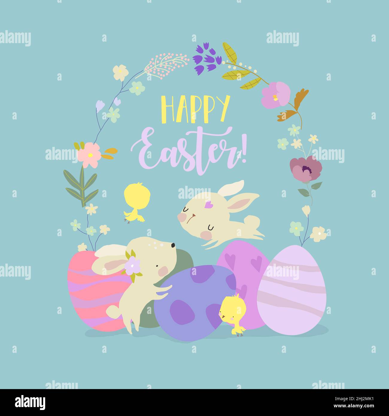 Cute Easter Bunnies and Easter Egg. Happy Holidays Stock Vector Image ...