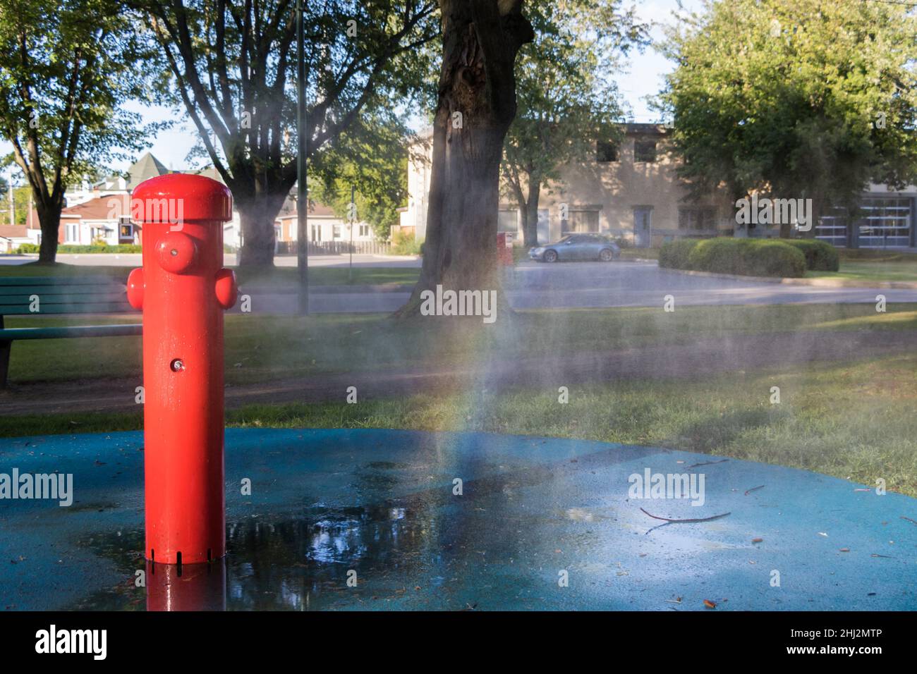 Water Mist Station at the Park Stock Photo - Alamy