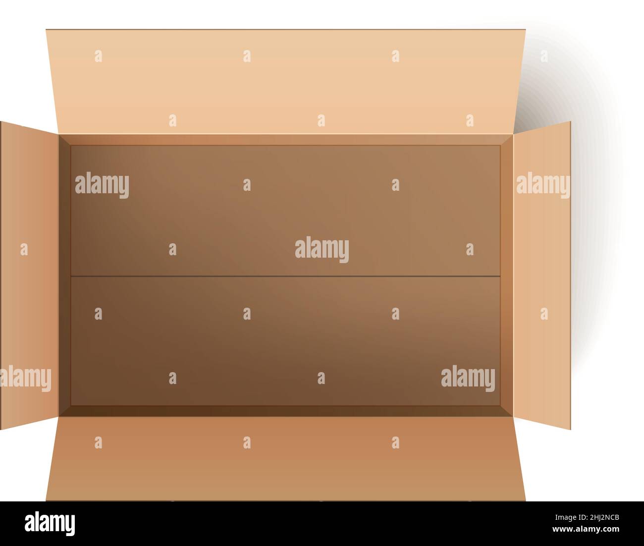 Open box top view. Empty cardboard package realistic mockup Stock ...