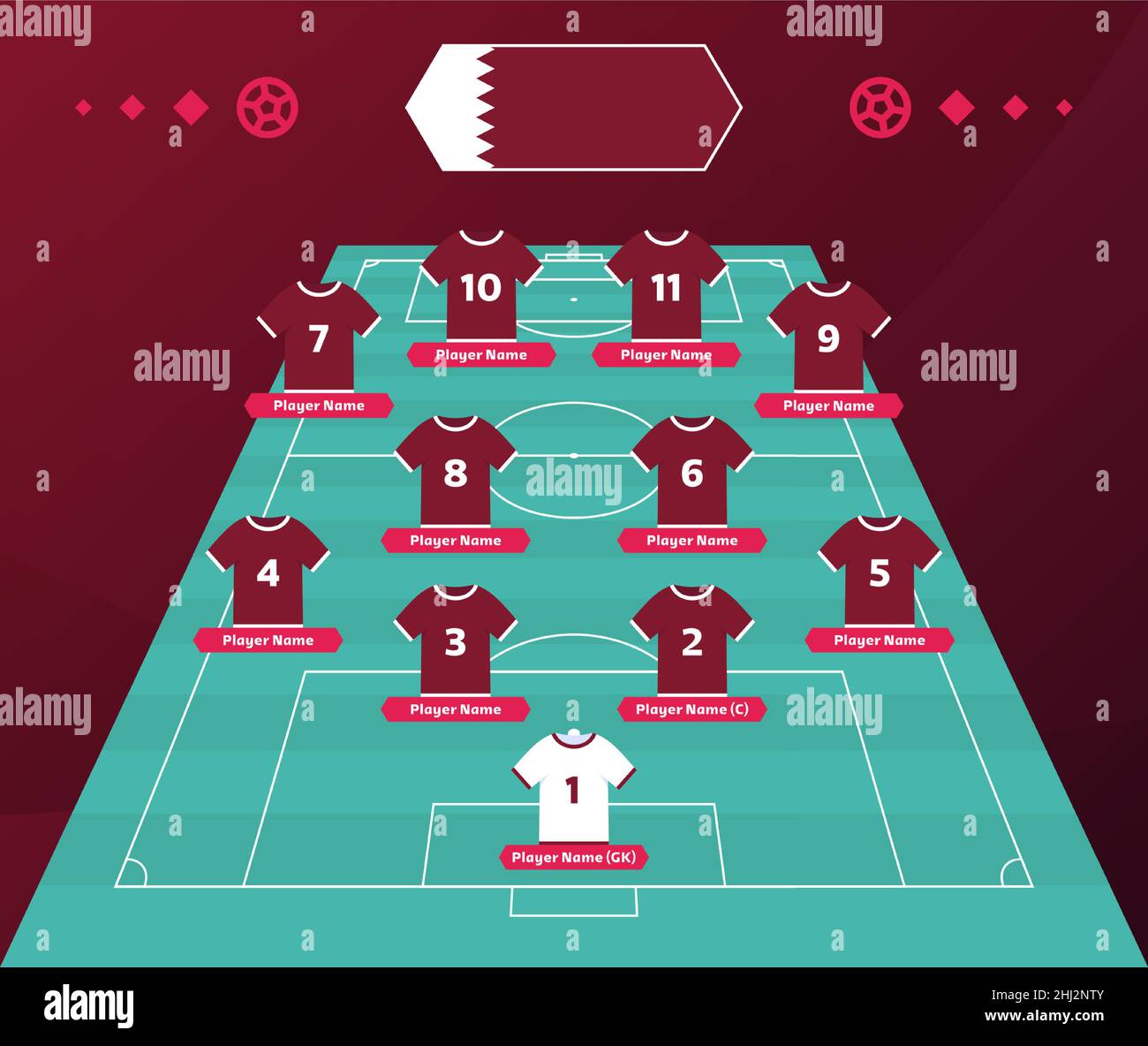 Qatar Football team formation. Soccer or football field with 11 shirt ...