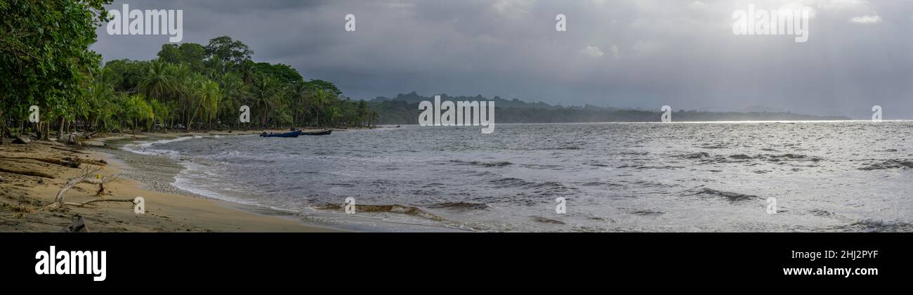 Bay with palm trees, Manzanillo National Park, Puerto Limon, Costa Rica ...