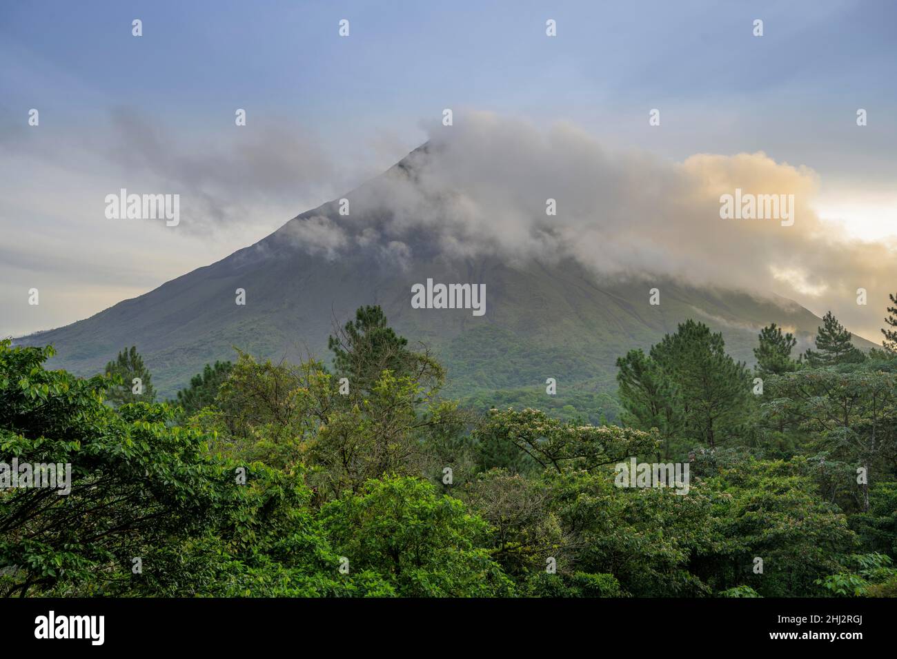 View of Arenal Volcano at sunrise, Arenal Observatory Lodge, Fortuna ...