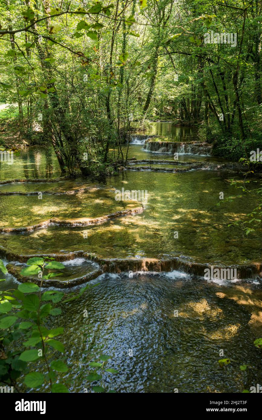 Sinter terraces, Cascade des Tufs, Arbois, Jura department, Bourgogne ...