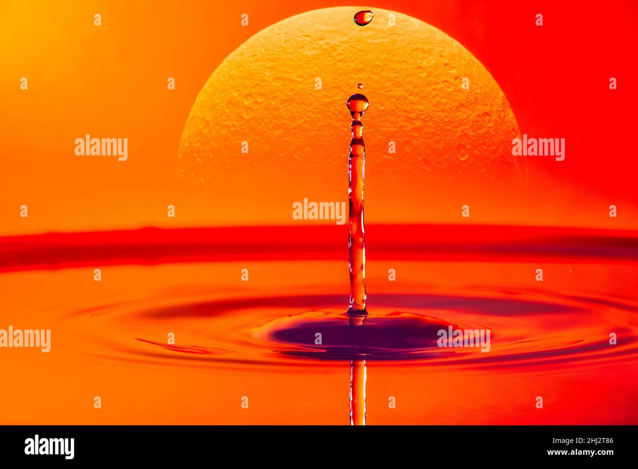 Concept, water on another planet, drop photography, water column planet ...