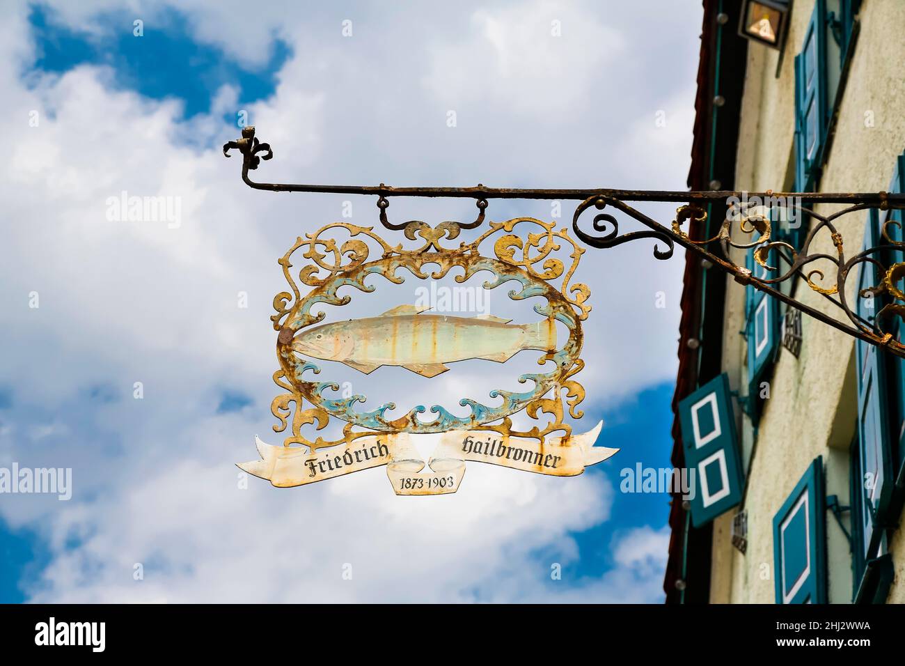 Restaurant sign, trout with lettering Friedrich Hailbronner, restaurant ...