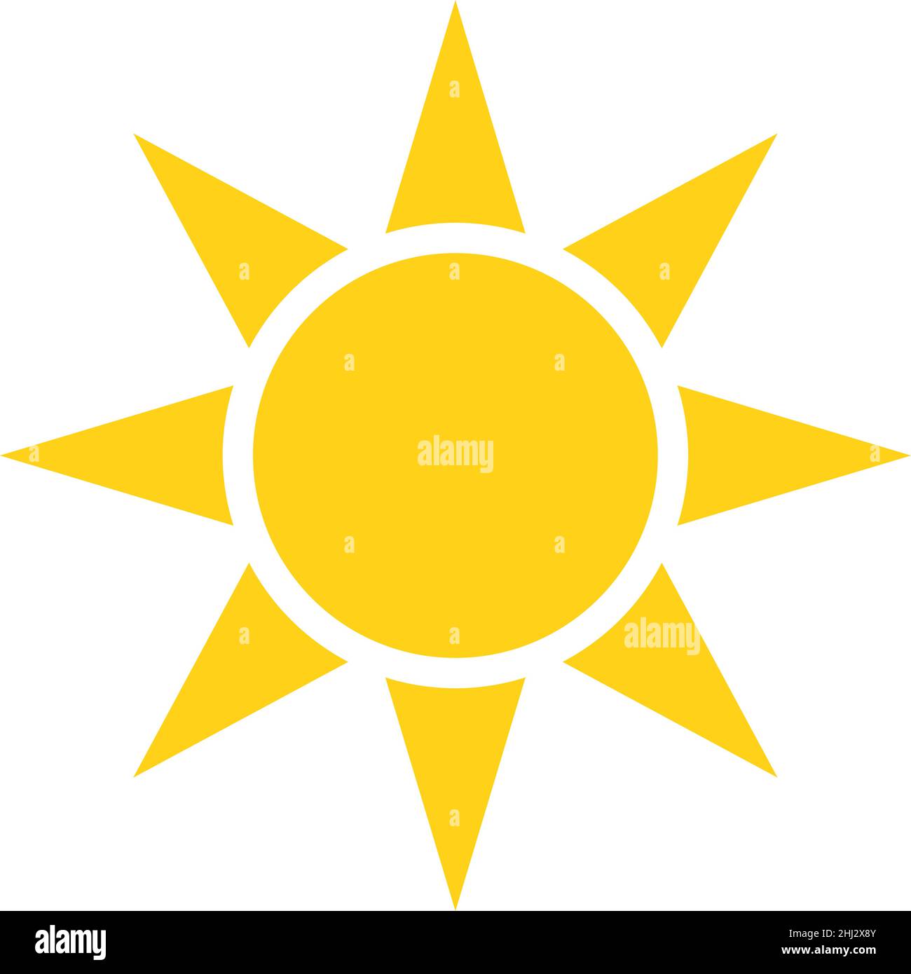 Sun icon in geometric simple style. Yellow circle with triangular rays ...