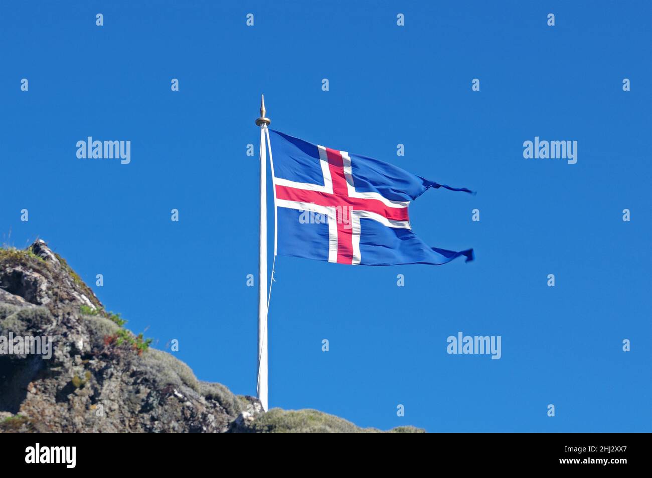 Icelandic flag waving in the wind, Thingvellir, Iceland Stock Photo - Alamy