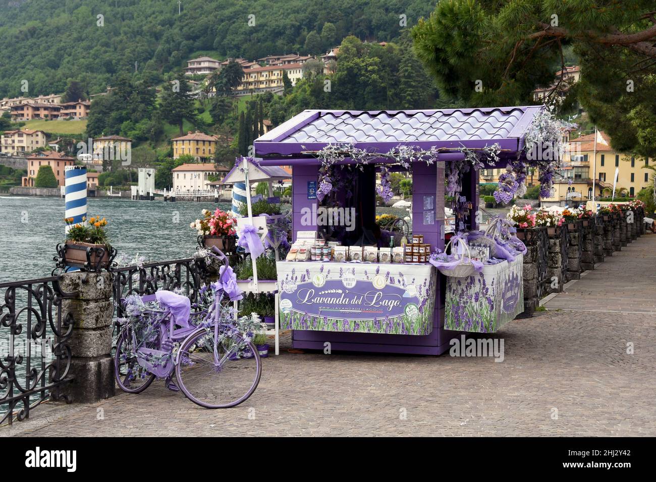 Menaggio, Lake Como, Italy - June 2019: Stall selling lavender products ...