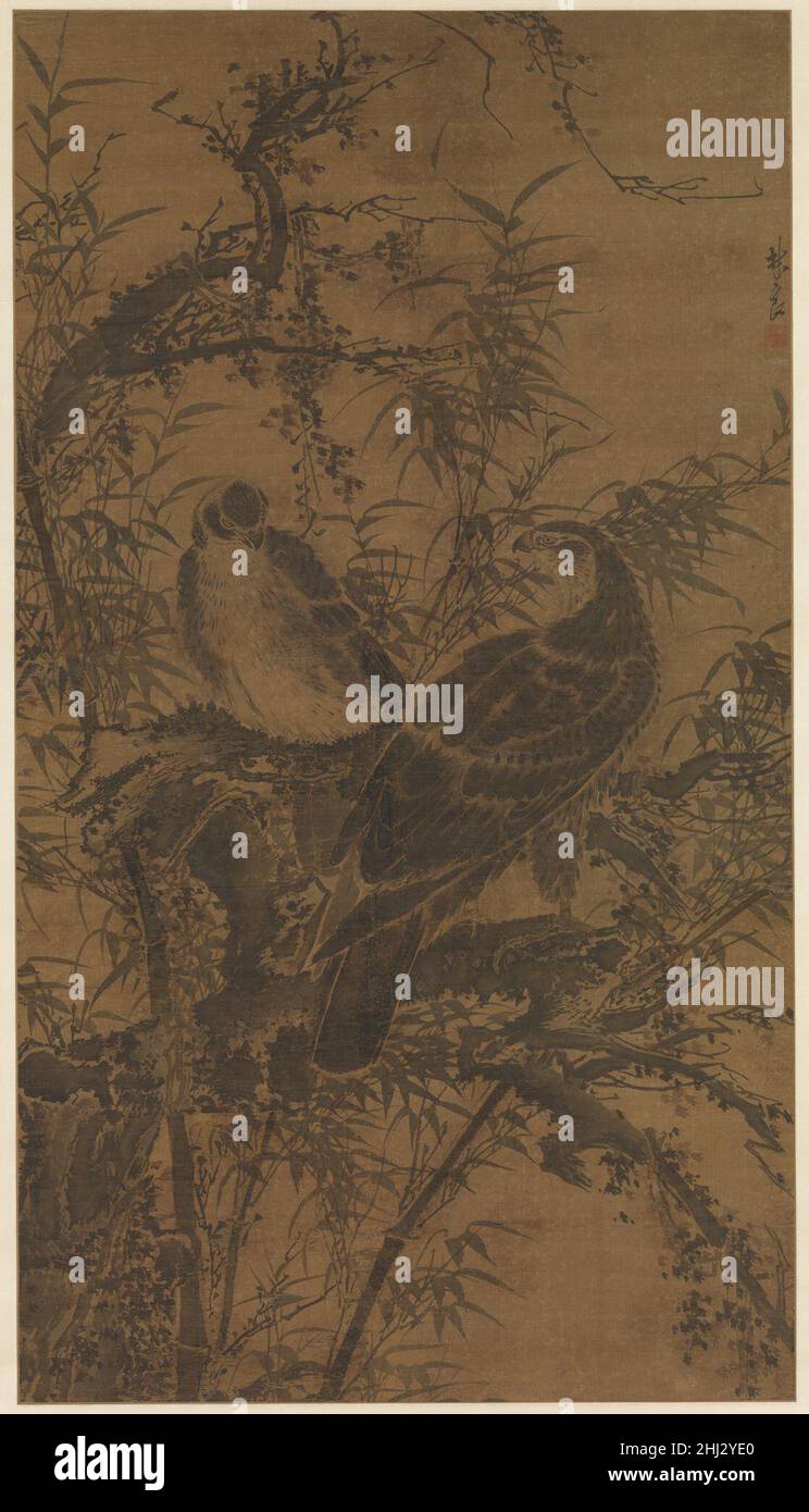 Two hawks in a thicket mid- 15th century Lin Liang Chinese One of the ...