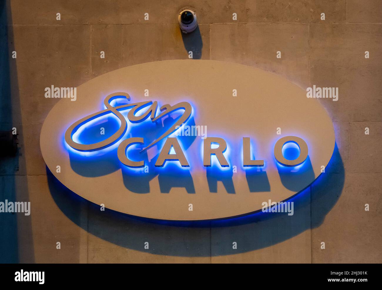 Sign outside San Carlo, an Italian restaurant on Castle Street in ...