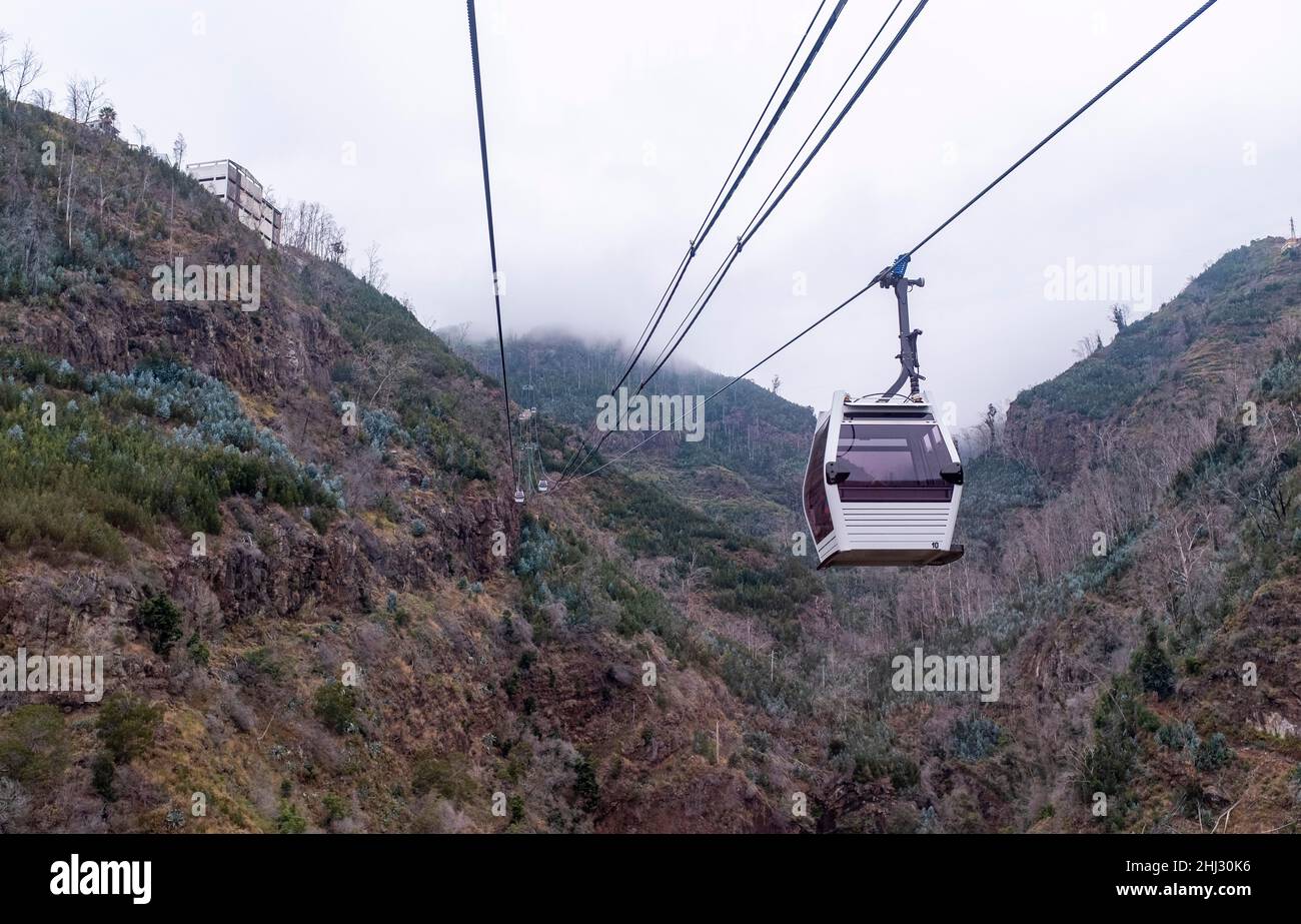 Funchal cable car to the Botanical Garden in Madeira, Portugal Stock ...