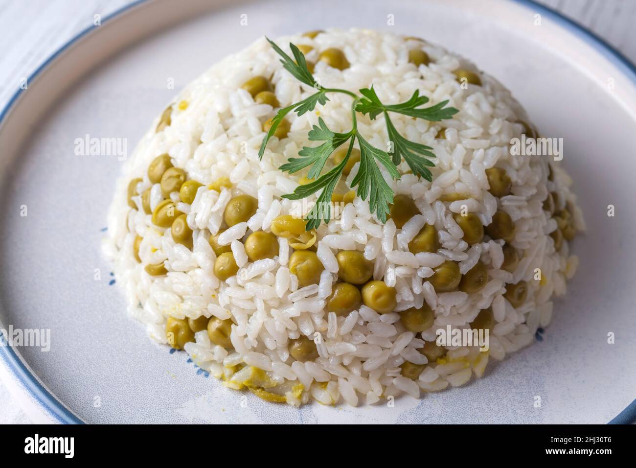 Traditional delicious Turkish foods; pea rice (Turkish name; Bezelyeli ...