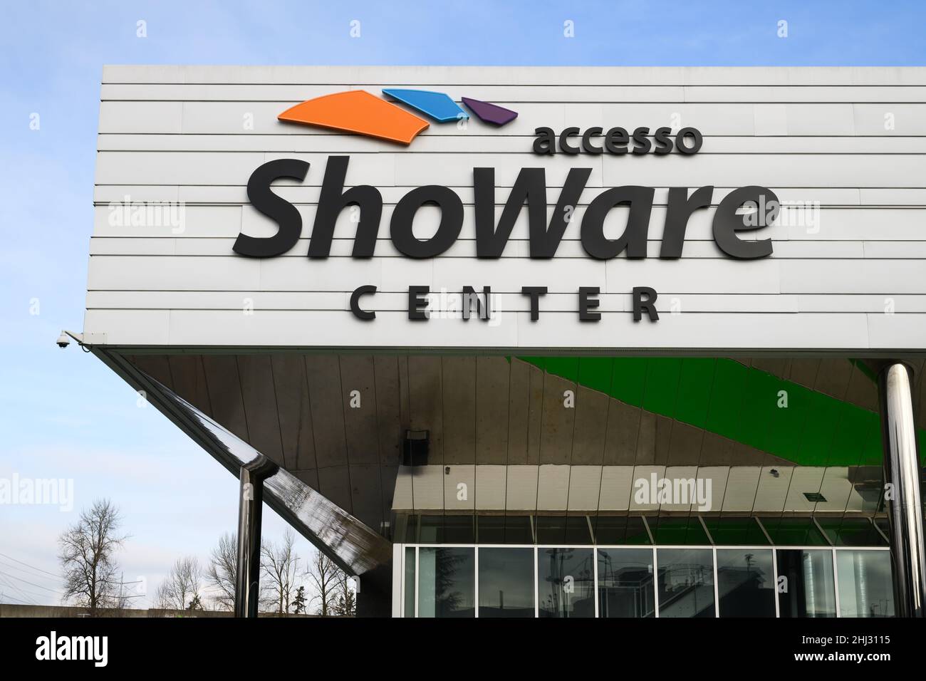 Kent, WA, USA - January 21, 2021; Sign and logo on the accesso ShoWare ...