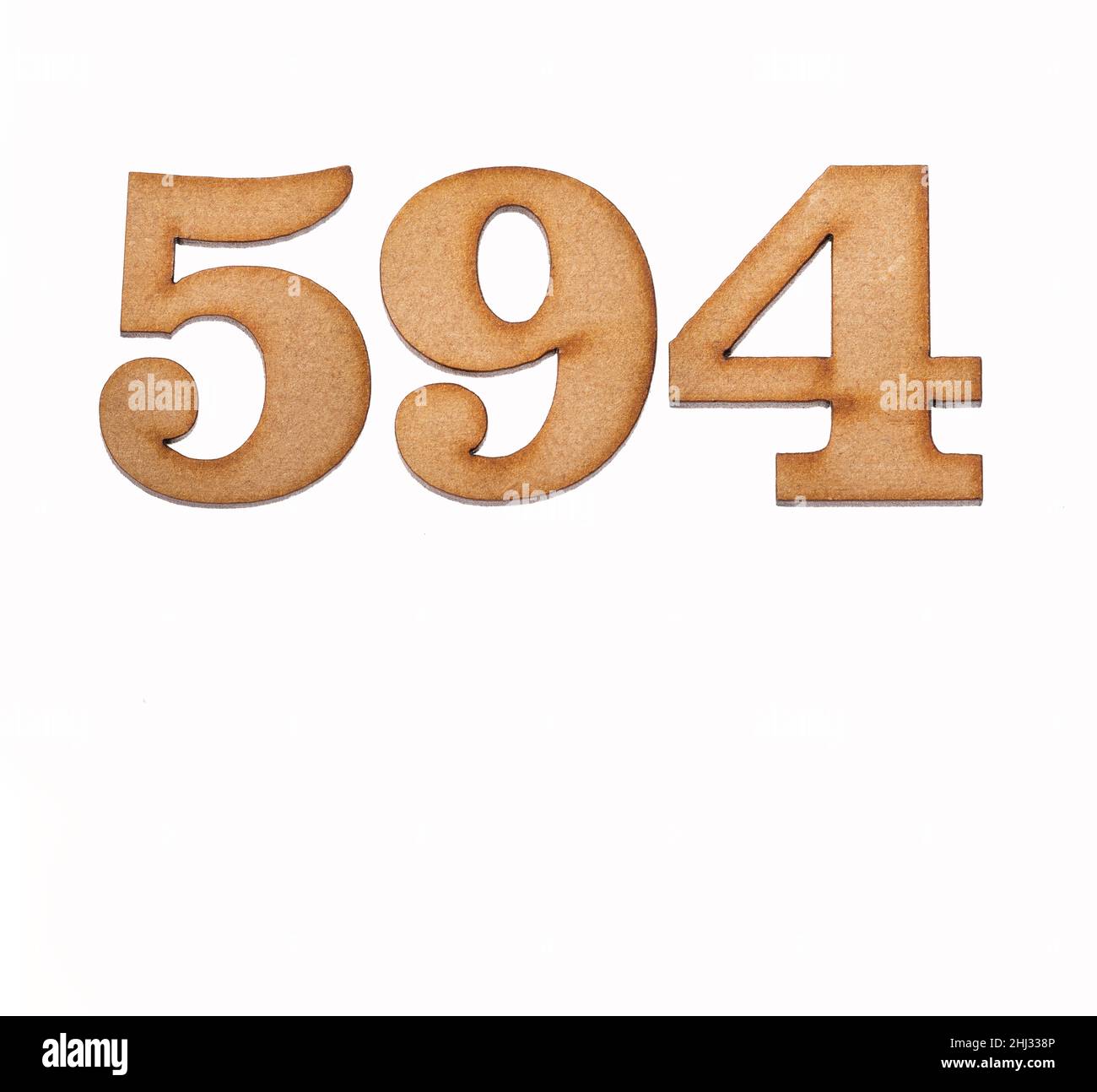 Number 594 - Piece of wood isolated on white background Stock Photo - Alamy