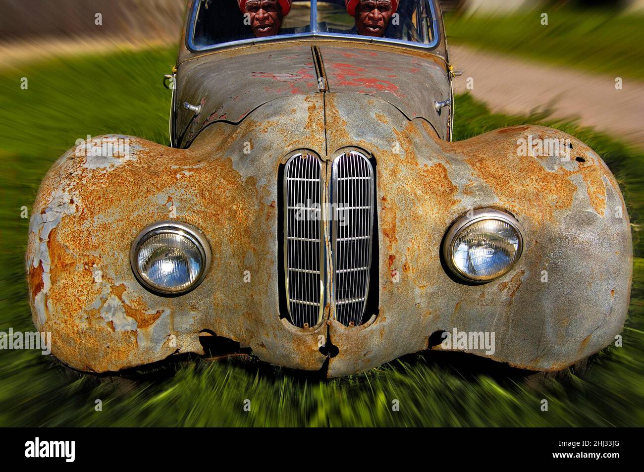 Photomontage, old BMW 328 rusted scrap car, Bavaria, Germany Stock ...