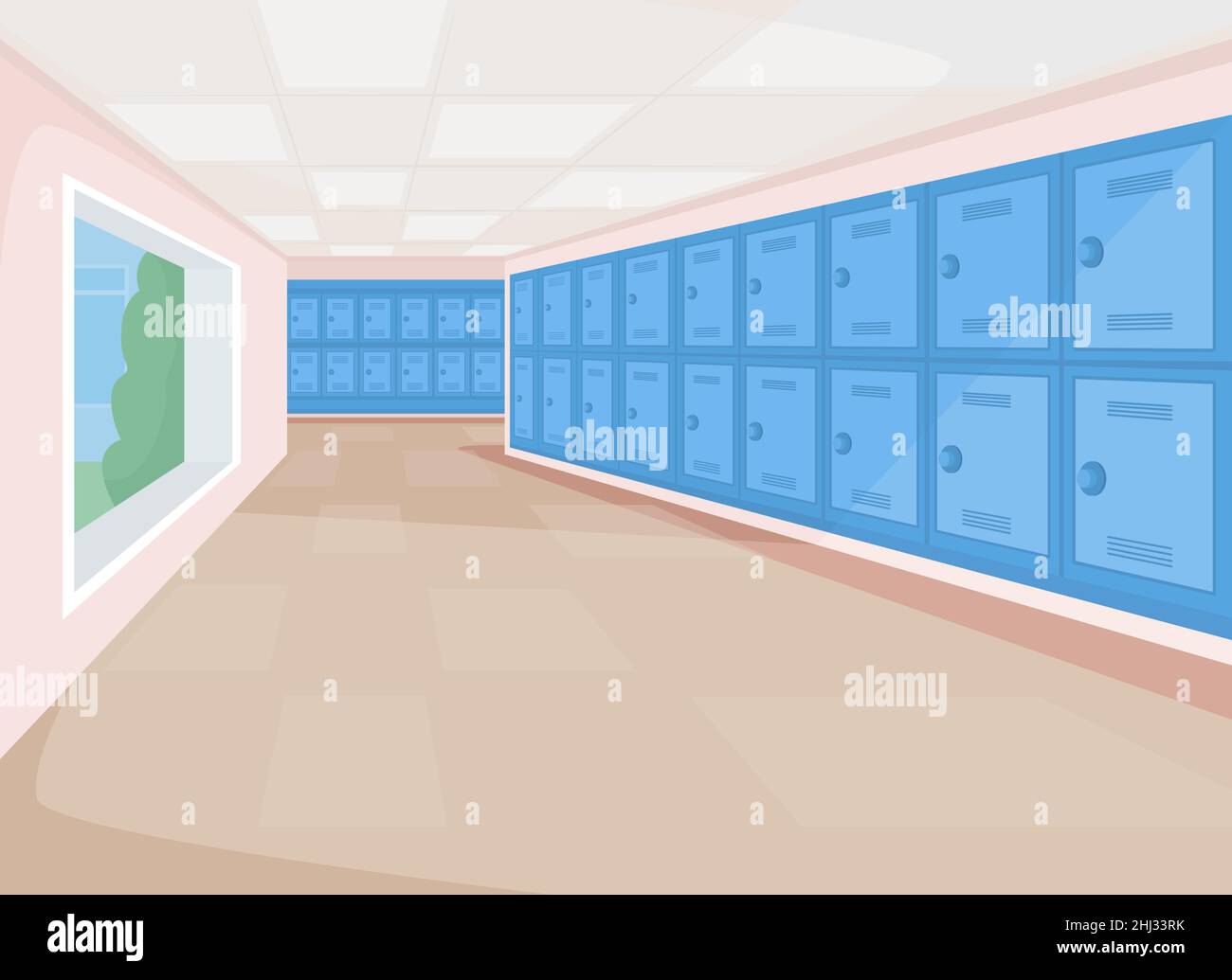 Empty school passageway flat color vector illustration Stock Vector ...