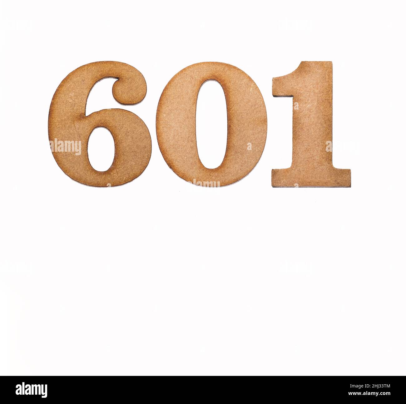 Number 601 in wood, isolated on white background Stock Photo - Alamy