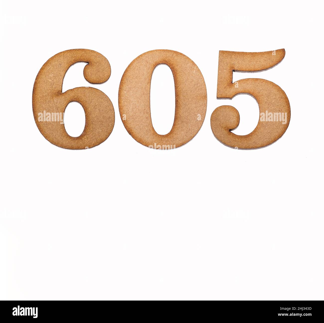 Number 605 in wood, isolated on white background Stock Photo - Alamy