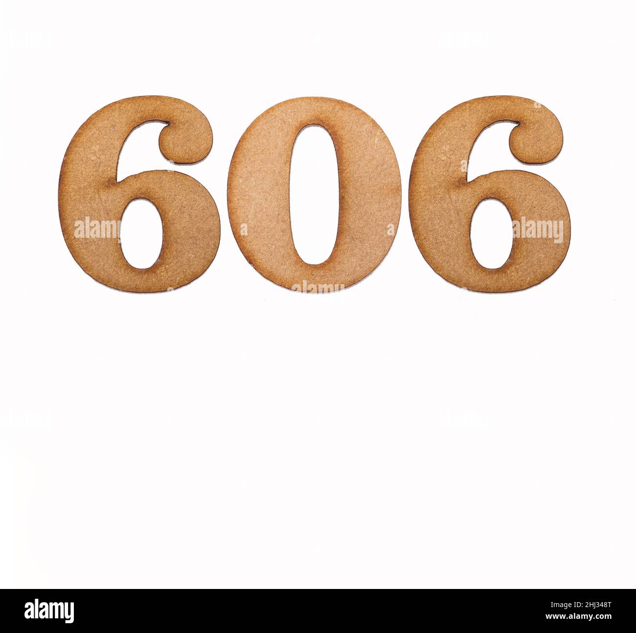 Number 606 - Piece of wood isolated on white background Stock Photo - Alamy