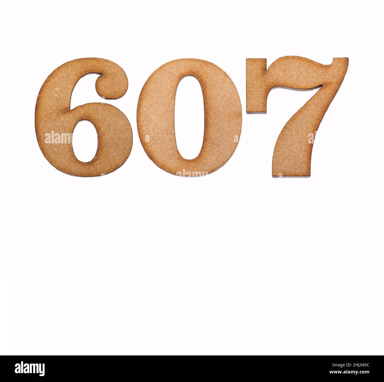 Number 607 in wood, isolated on white background Stock Photo - Alamy