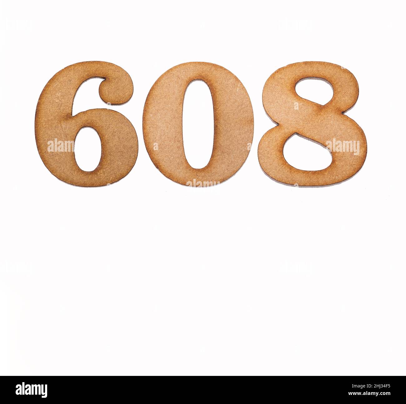 Number 608 - Piece of wood isolated on white background Stock Photo - Alamy