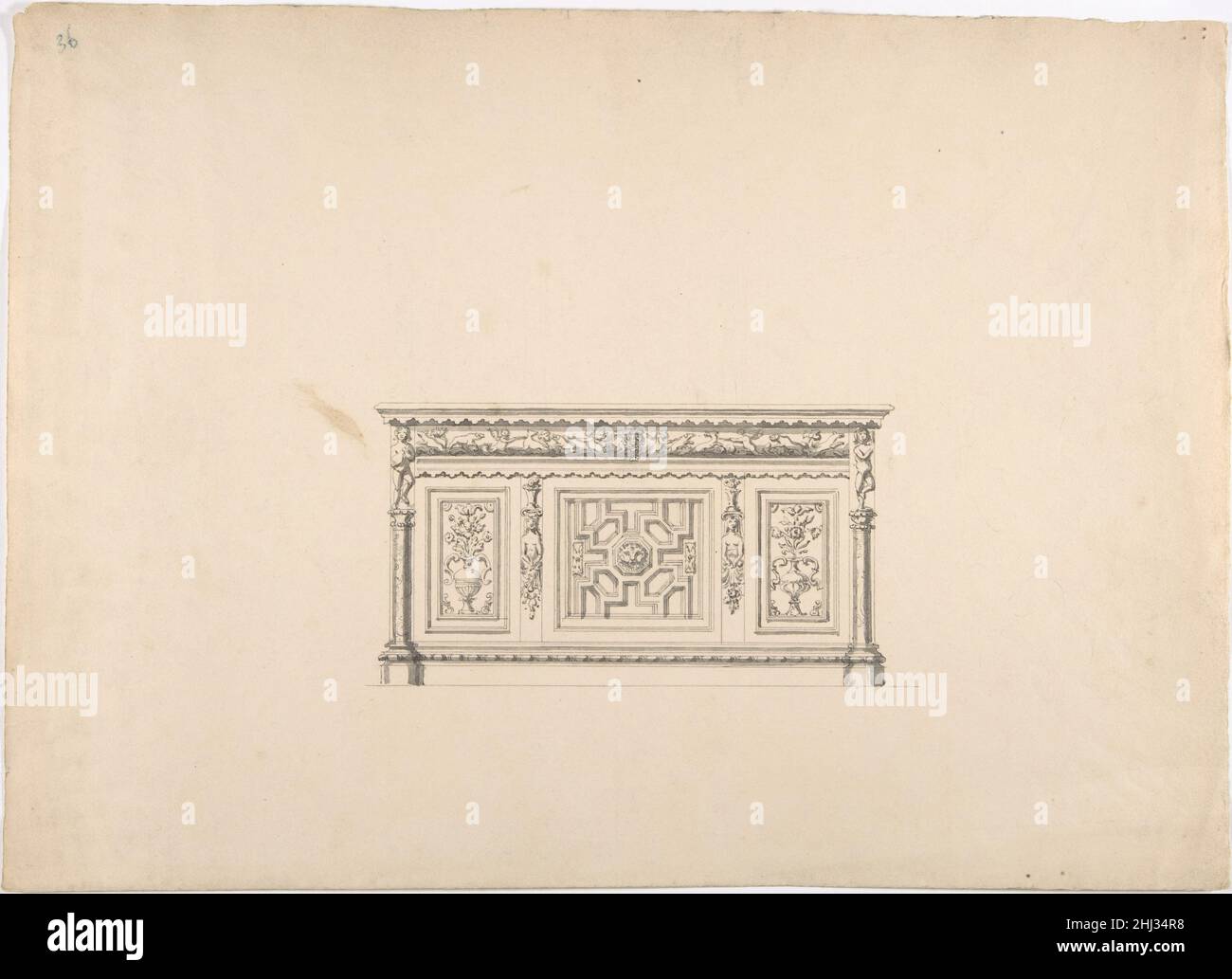 Design for a Renaissance Style Carved Cabinet early 19th century ...