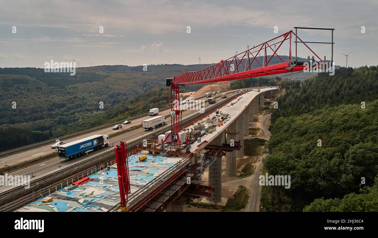 Aerial view of the construction work on the Pfaedchensgraben bridge on ...