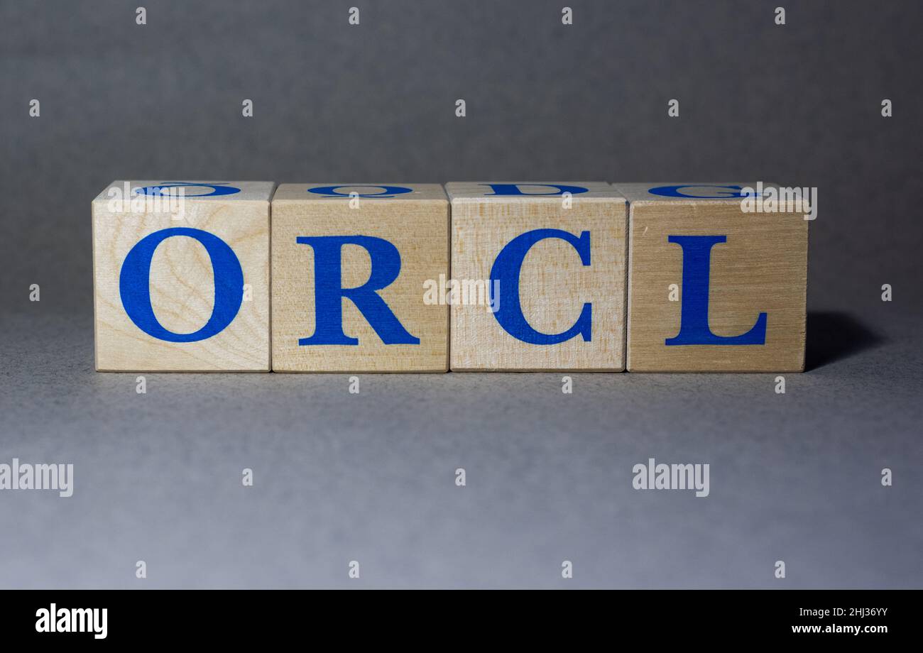 January 19, 2022. New York, USA. Exchange Ticker symbol of Oracle ...