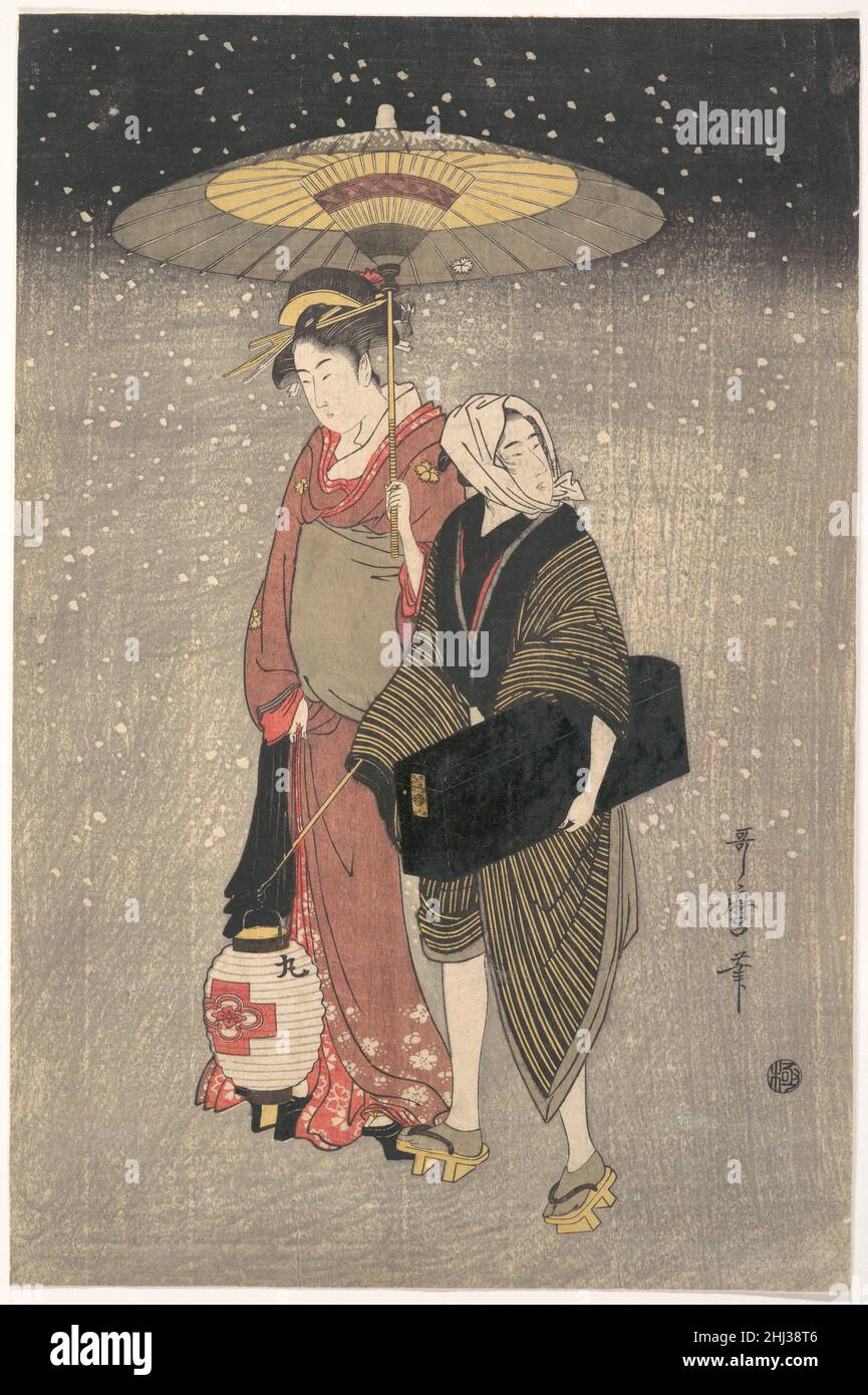 Geisha Walking through the Snow at Night ca. 1797 Kitagawa Utamaro ...