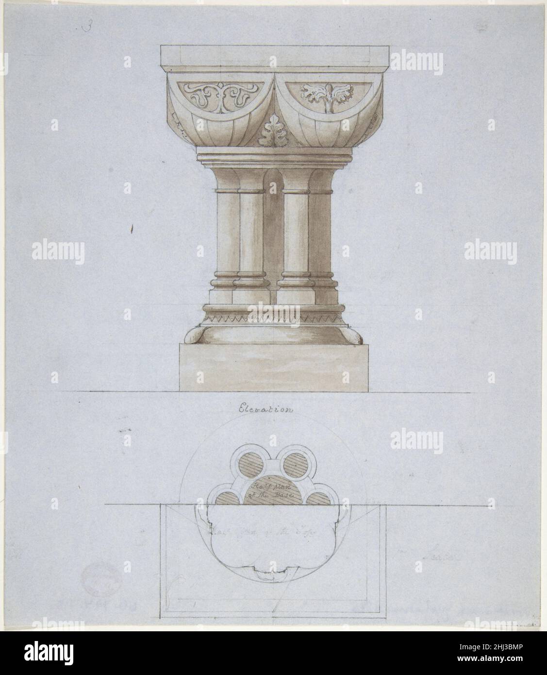 Romanesque Style Font and Plan (recto); One Font (verso) mid-19th ...