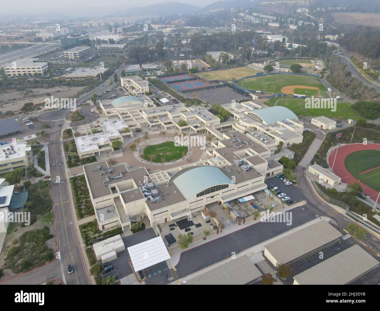 Aerial view of Scripps Ranch High School in San Diego, California, USA ...