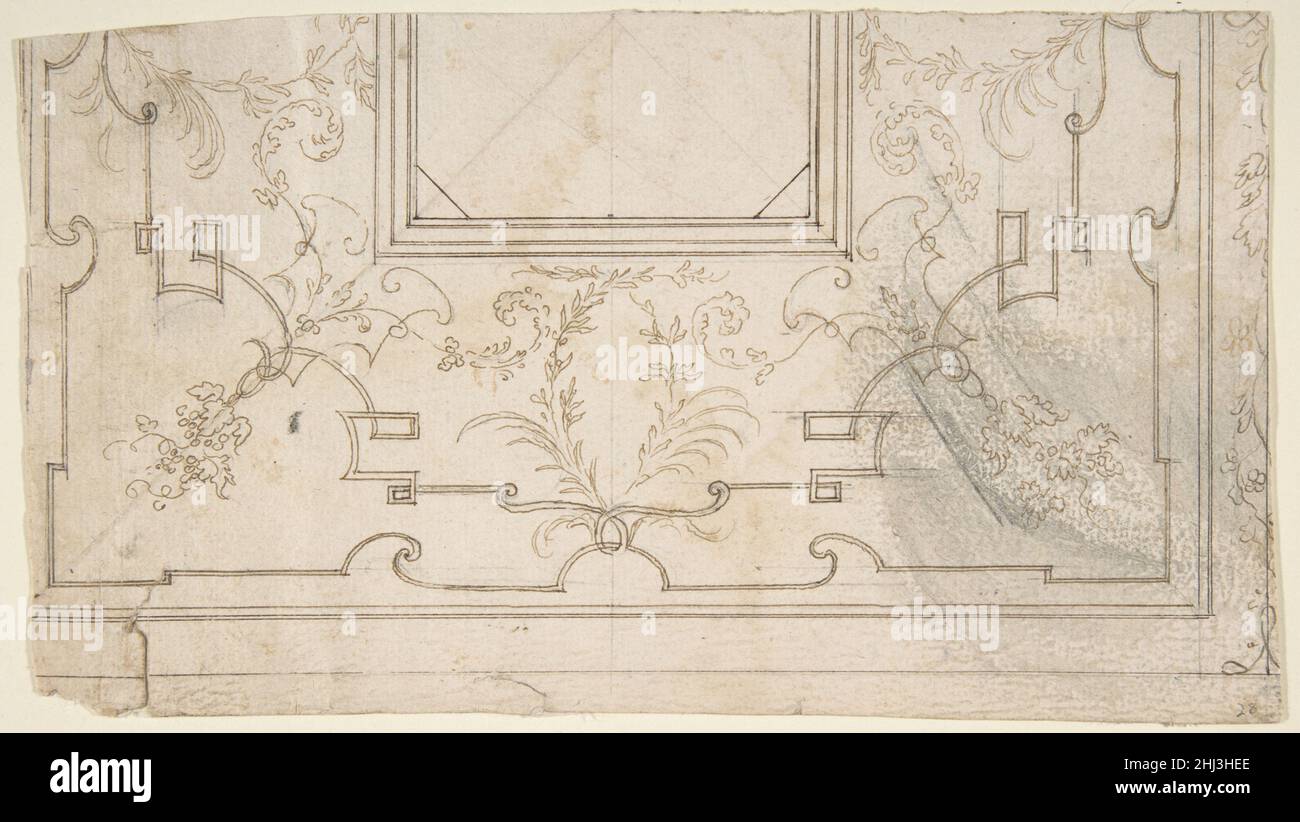 One Half Design for a Ceiling with Floral and Strapwork Motifs (recto ...
