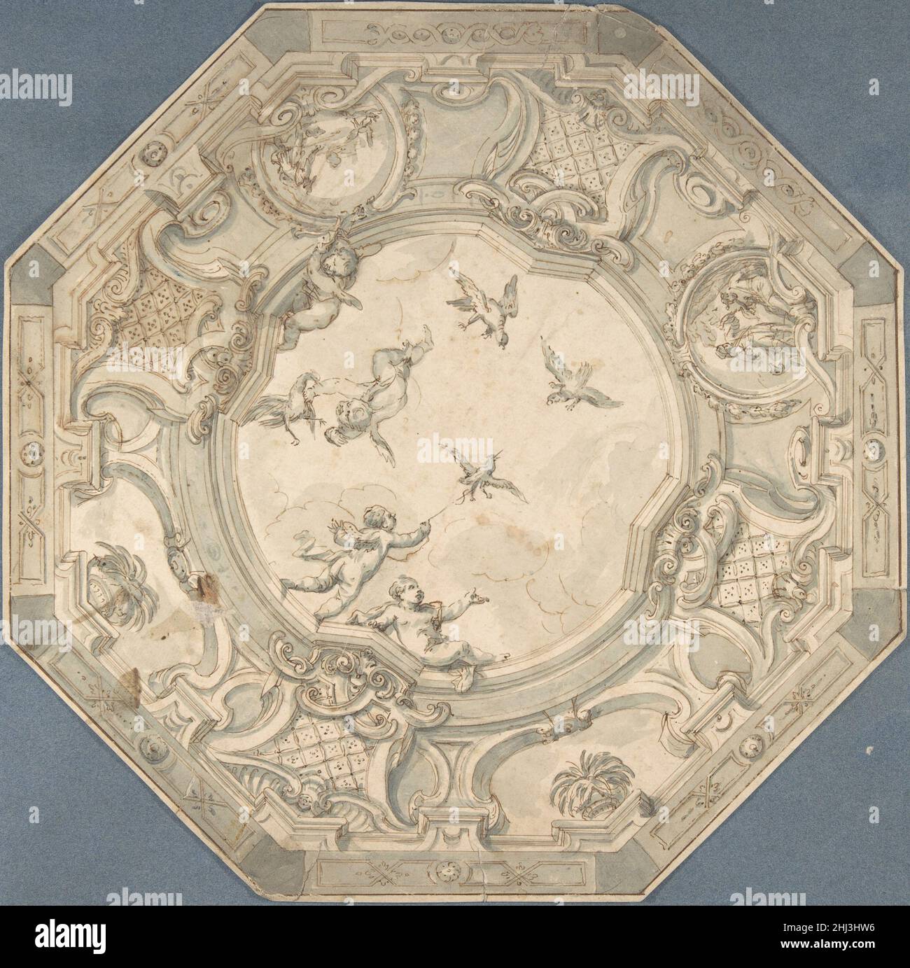 Octagonal Ceiling Design with Putti and Birds 18th century Anonymous ...