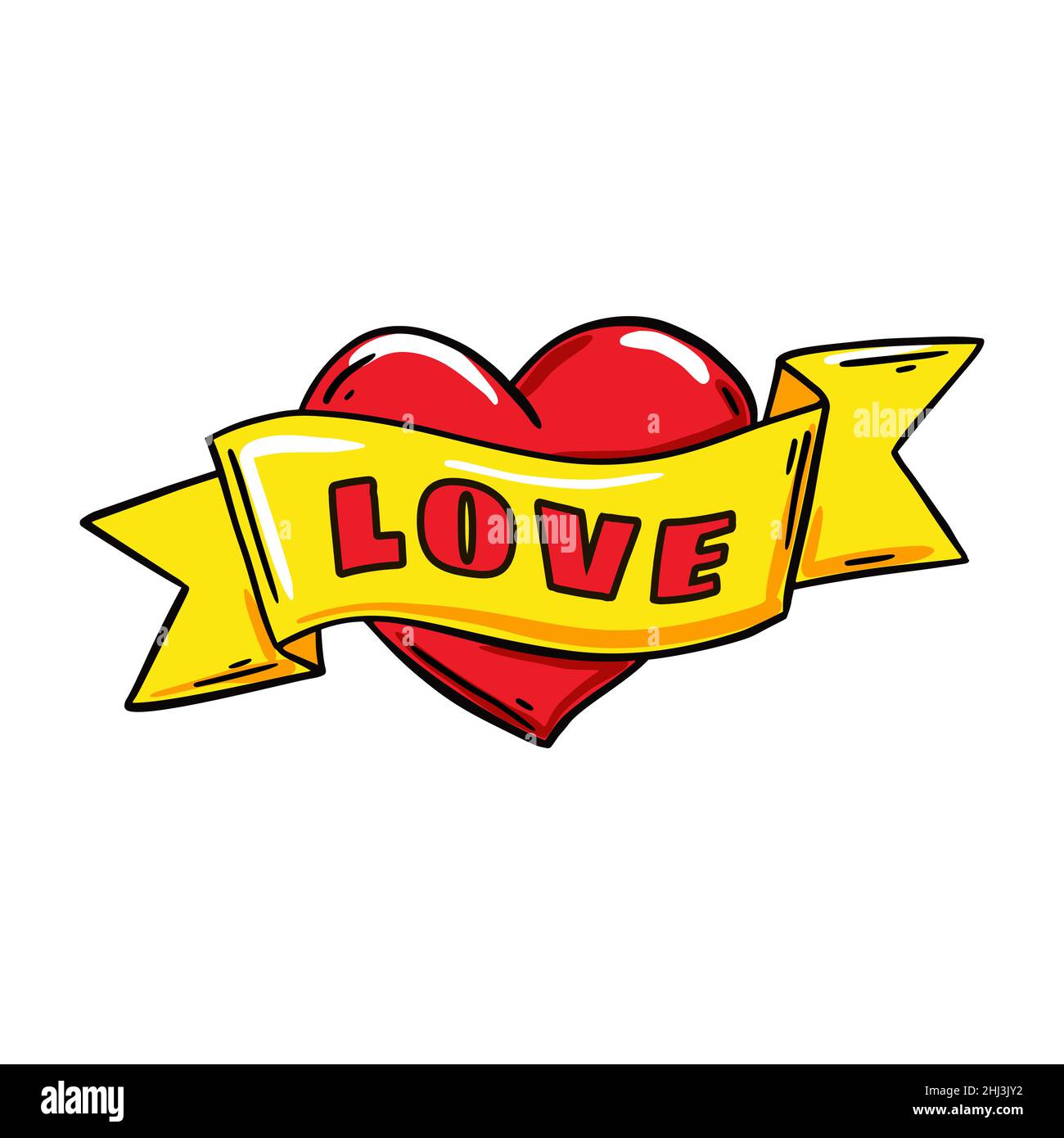 Red heart with a ribbon in comic style. Vector illustration. Valentines ...